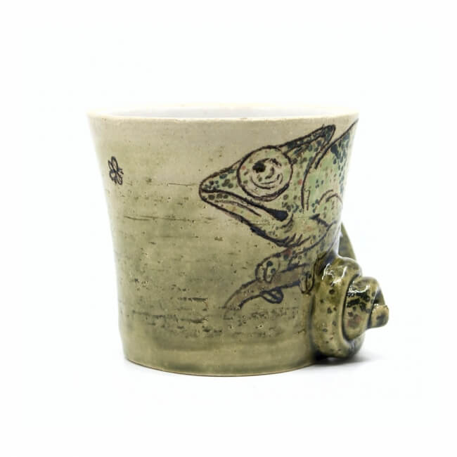 Green Chameleon Cup with Striped Handle