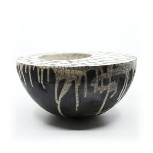 large Raku chessboard bowl in black and white