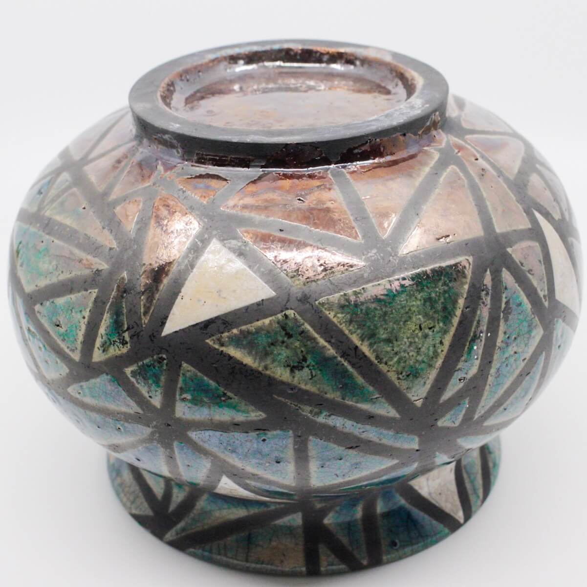 große Raku Design Vase mit geometrischem Muster