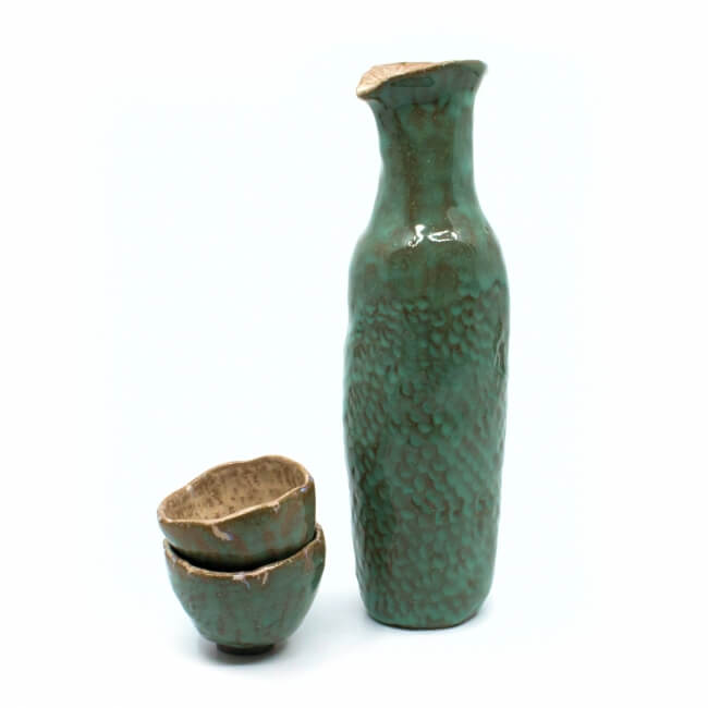 handmade green sake set with dragon scales