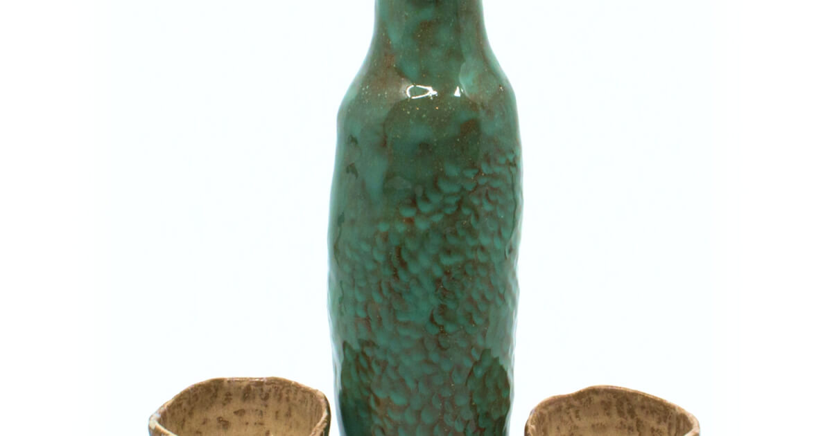 handmade green sake set with dragon scales